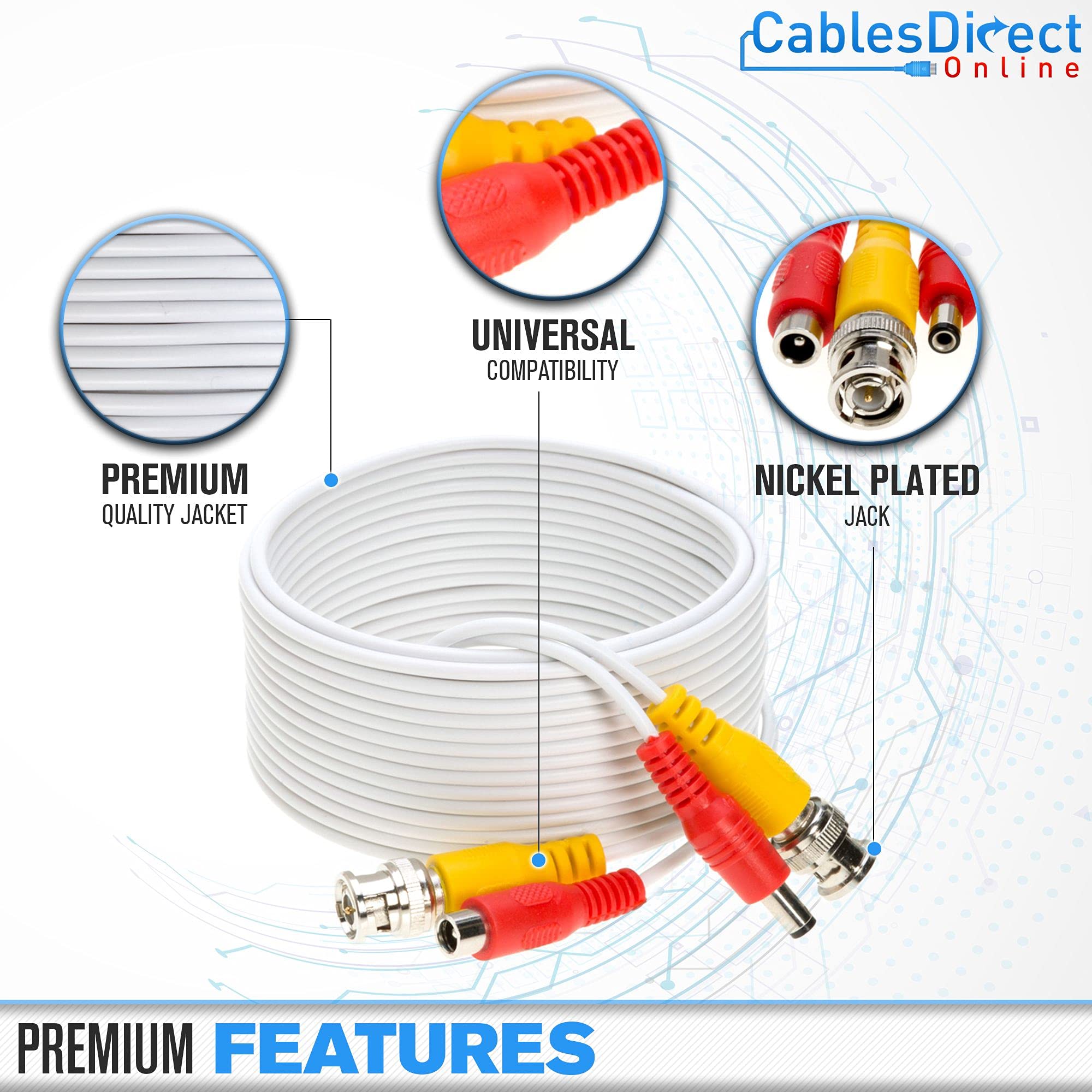 10FT Black Premade BNC Video Power Cable Extension Wire for CCTV, Security Camera, DVR, Surveillance System, All in One Plug & Play Cord