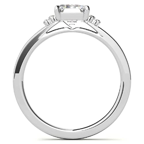 10K Solid White Gold Handmade Engagement Ring, 3 CT Emerald Cut Moissanite Diamond Solitaire Wedding/Bridal Ring for Women/Her, Minimalist Ring Anniversary Ring Gifts (6.5)