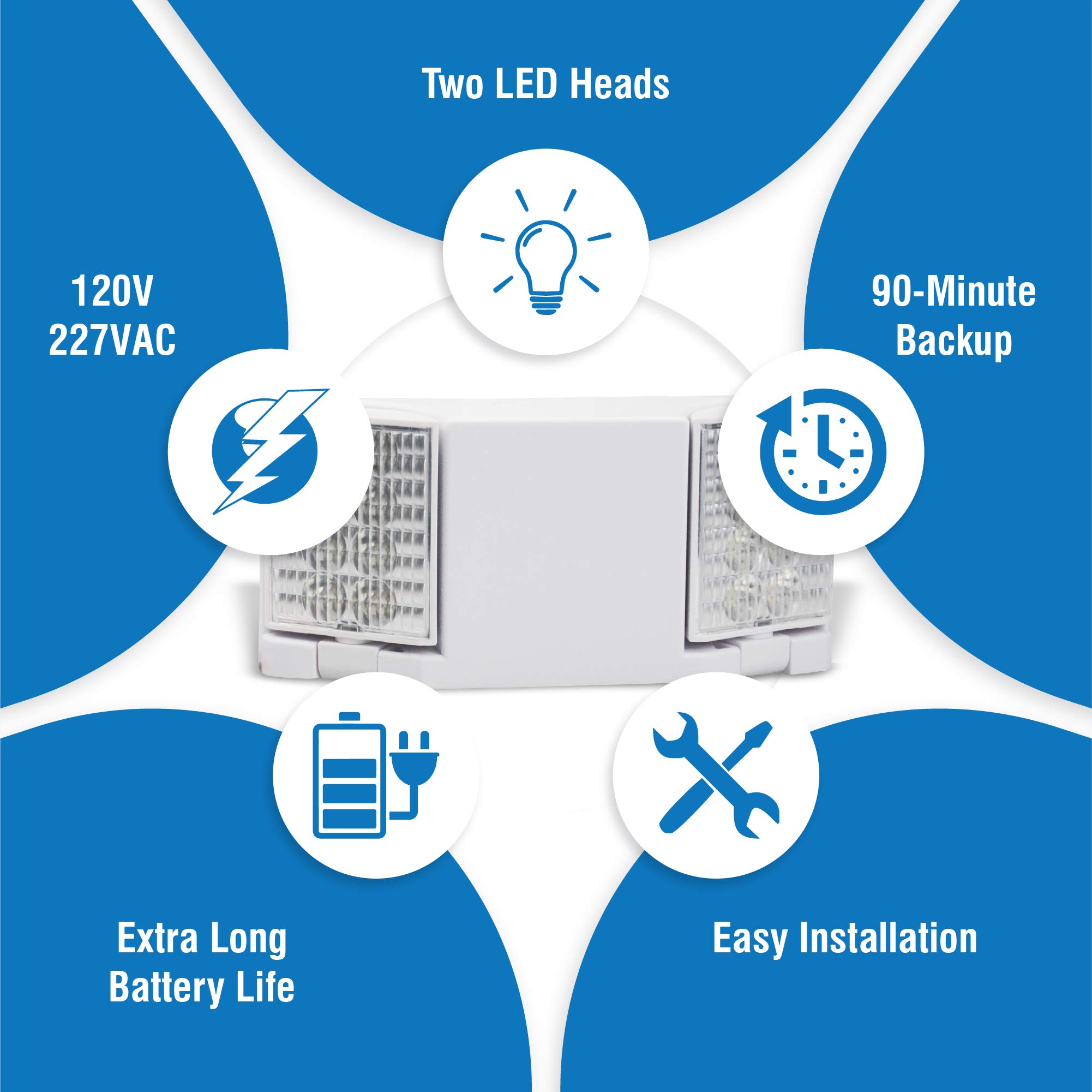 Ciata 10 Pack Led Emergency Lights with Battery Backup, for Home Power Failure, Hardwired with Adjustable Heads, Backup Battery, Emergency Lights for Business, Indoor Emergency Lights