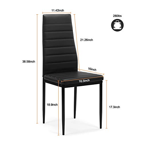 Binrrio 5 Piece Dining Table Set, Modern Furniture Rectangle Tempered Glass Top Table with 4 Piece High Backrest Faux Leather Chairs for Kitchen Dining Room Living Room, Black
