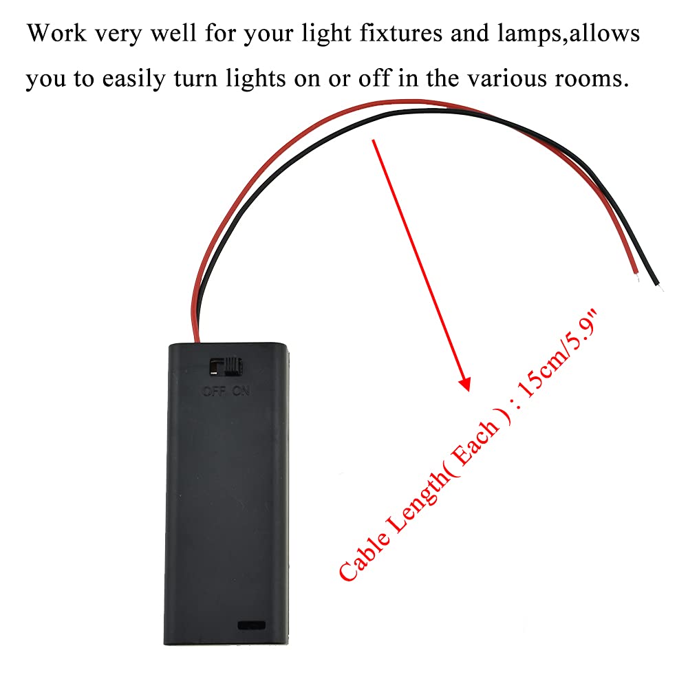 HAHIYO 3V AAA Battery Holder Bundle with Wire Sturdy Cover Flexible Springs Contact Build-in Switch Batteries Black Case Easy Install 8 Pieces for Wall Clocks Ham Radio Kids Toys, 2AAA-8Pieces