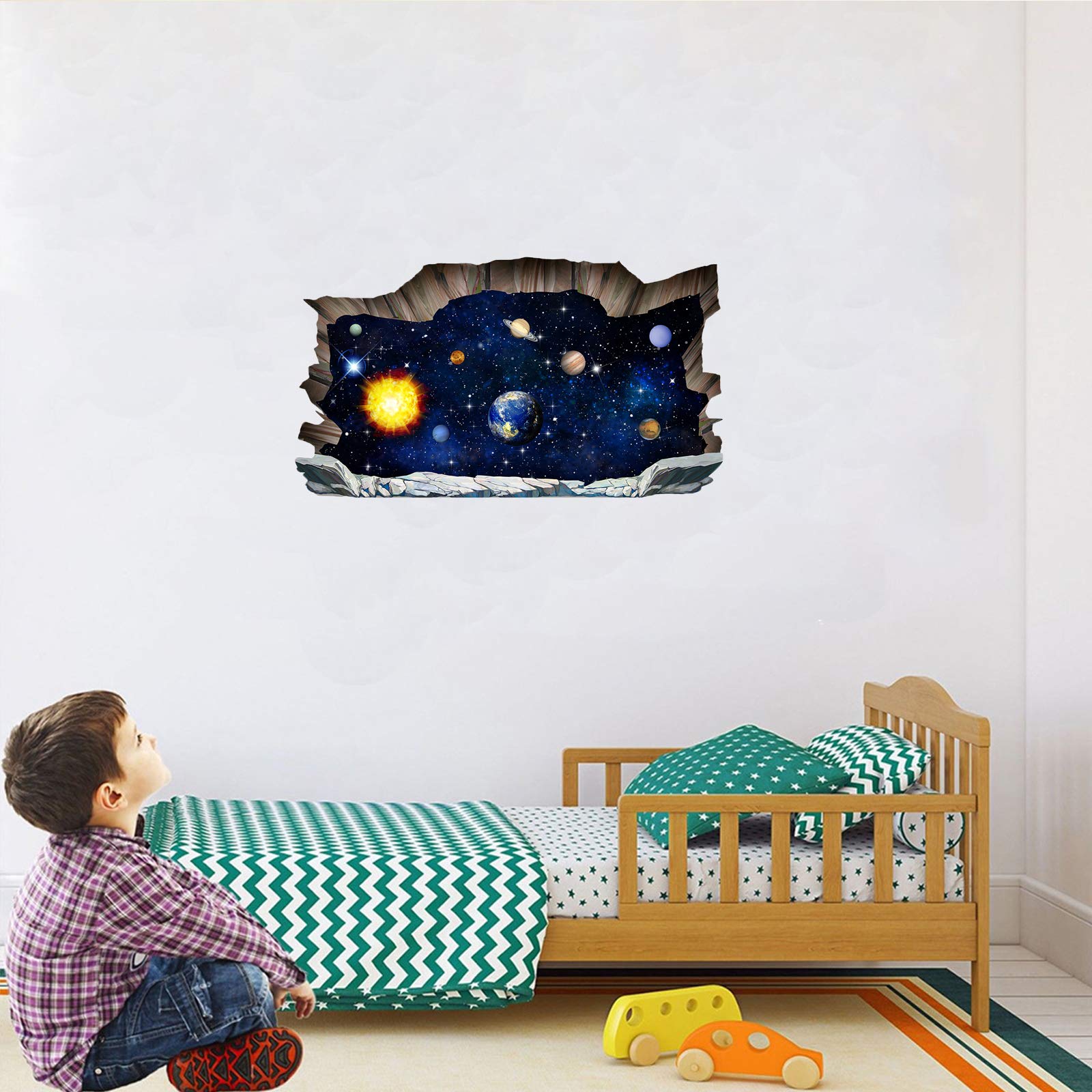 3 Pcs Universe Wall Stickers 3D Planet Galaxy Outer Space Nine Planet Window Decals Decorations Murals Wall Art Decorative Sticker for Kids Living Room Bedroom Nursery Playroom Party Decor Supplies