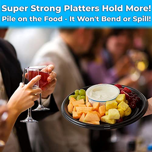 Avant Grub Heavy Duty, Recyclable 12 in. Serving Tray and Lid 5pk. Large, Black Plastic Party Platters with Clear Lids Dishware Plate, Elegant Round Banquet or Catering Trays for Serving
