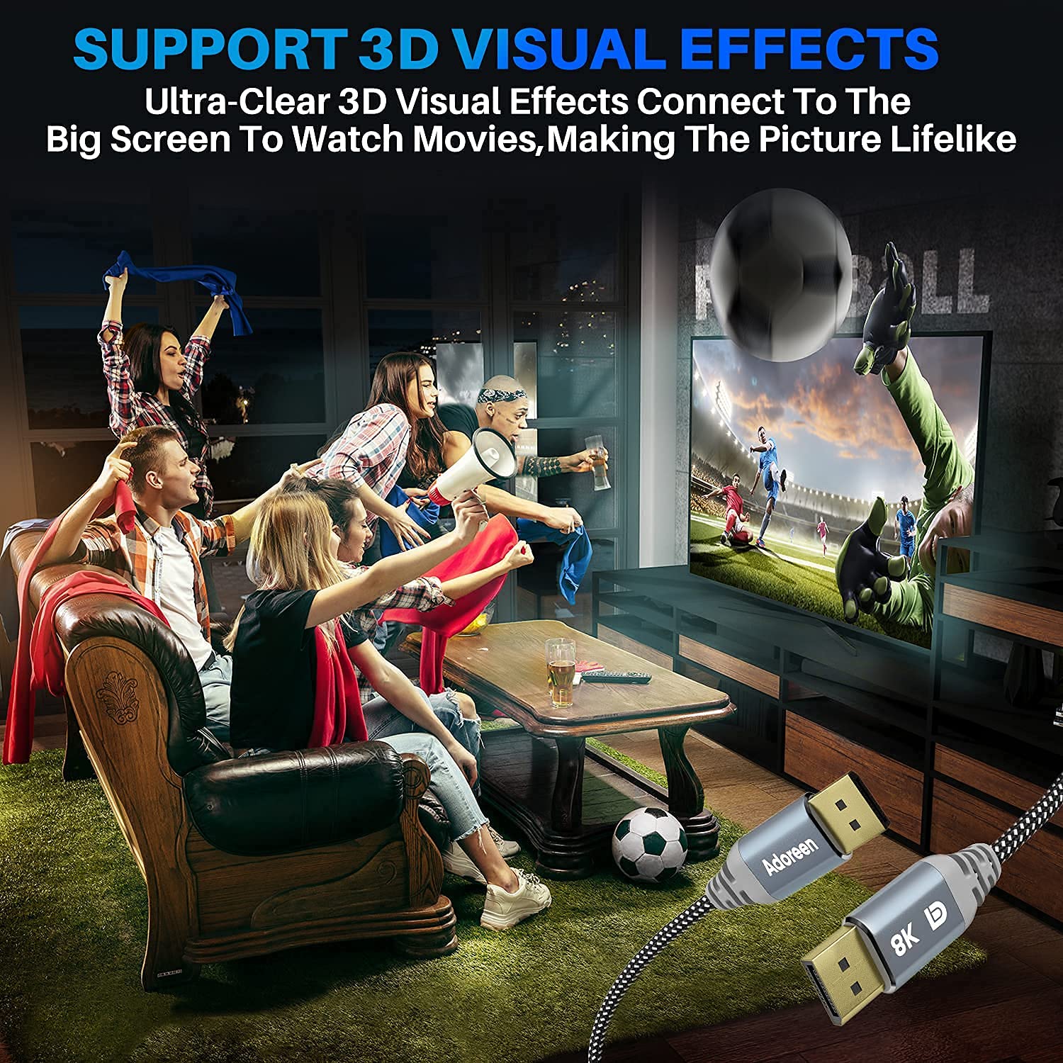 8K DisplayPort 1.4 Cable 8 Feet/2 Pack,Adoreen DP Cord(From 1.5-30FT)8K@60Hz 4K@144Hz 2K 1080P@240Hz 32.4Gbps HBR3 HDCP HDR,FreeSync G-Sync,Braided Display Port for Monitor Graphics+ 5 Ties-NOT HDMI