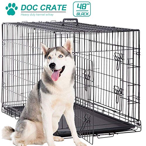 48 inch Dog Cage Large XXL Dog Crates for Large Dogs Folding Dog Kennels and Metal Wire Crates Pet Animal Segregation Cage Crate with Double-Door,Tray,Handle and Divider for Dog Training Indoor