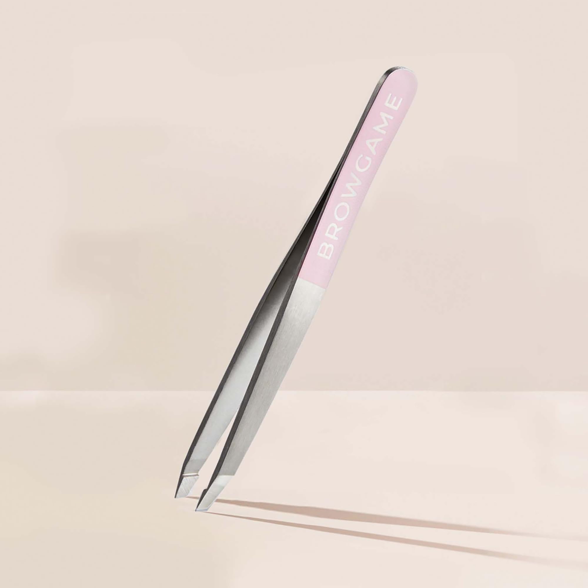 Browgame Original Slanted Tweezer - Precise, Extra Sharp Plucking Tool For Easy, Painless Hair Removal - Easy Grip For Meticulous Shaping - Stainless Steel Design For Sensitive Skin - Pink - 1 Pc