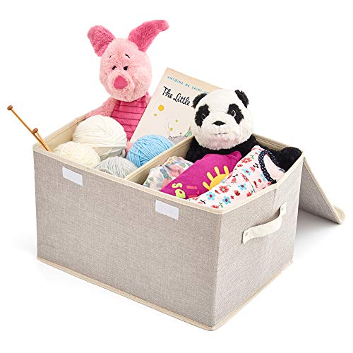 EZOWare Large Storage Boxes [3-Pack] Large Linen Fabric Foldable Storage Cubes Bin Box Containers with Lid and Handles for Home Nursery, Closet, Baby Products (Silver Gray)