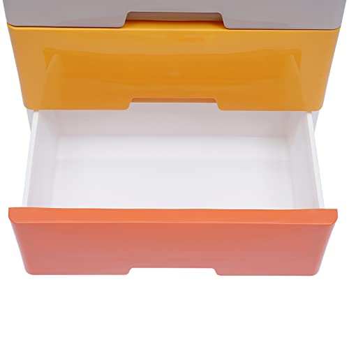 5 Drawer Plastic Drawers Dresser Storage Cabinet Stackable Vertical Clothes Storage Tower with 4 Wheels and Spare Wheel for Hallway Entryway(White, Gray, Yellow, Orange, Blue)