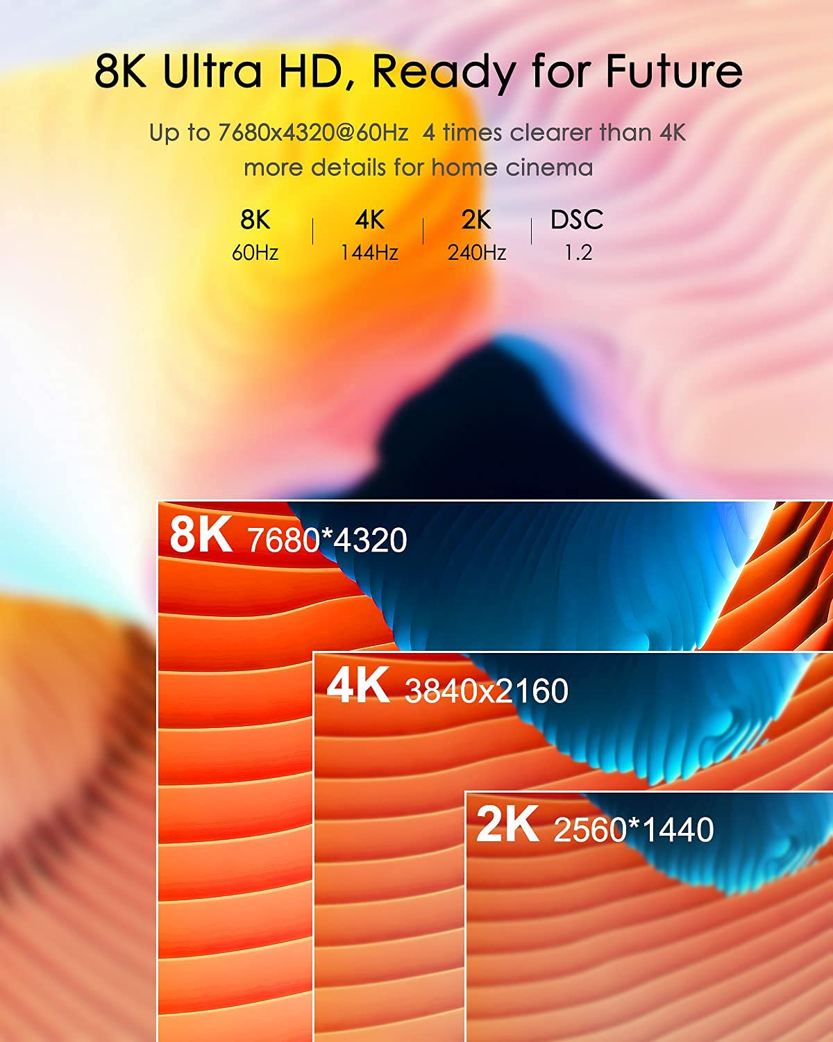 8K HDMI Cable 6 ft, HDMI 2.1 48Gbps High Speed Nylon Braided HDMI Cord with eARC HDR10 4:4:4 HDCP 2.2&2.3, 4K HDMI Cable Compatible with Dolby Atmos Apple Fire LG Samsung TV PS5 PS4 Switch Xbox Roku