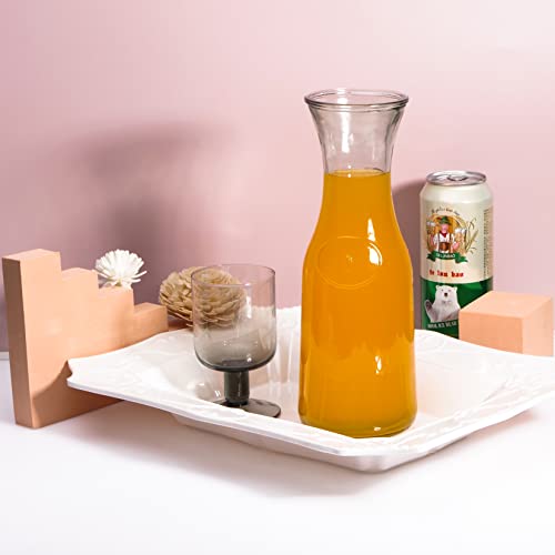Glass Carafe Pitcher 1 LITER Clear ZERO LEAD For Water, Wine, Milk, Juice, Mimosa Bar With ZERO BPA Easy snap on Lids - 34 Ounces (PACK OF 3)