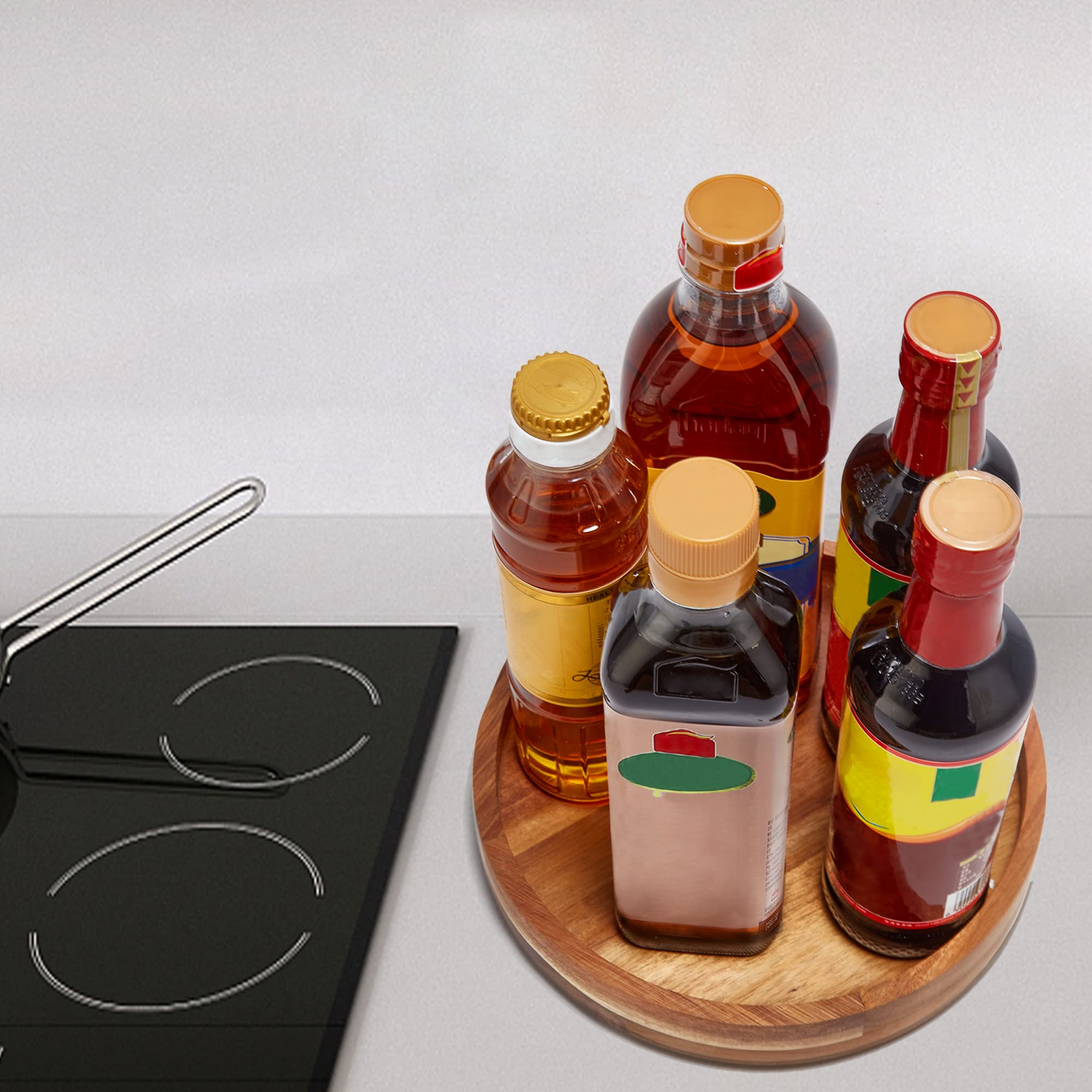 11" Acacia Wood Lazy Susan Organizer for Cabinet , Lazy Susan Turntable for Countertop Table Pantry, Kitchen Turntable Storege Container