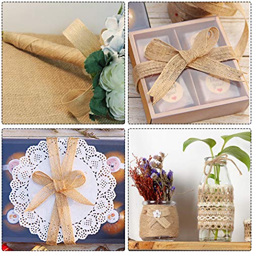 6 Roll Natural Burlap Fabric Burlap Ribbons Roll, Natural Burlap Wedding Ribbon Decorative Burlap Fabric for Wedding DIY Crafts Burlap Bows Gift Wrapping Home Decor, 0.8inch 32.8Ft Each Roll