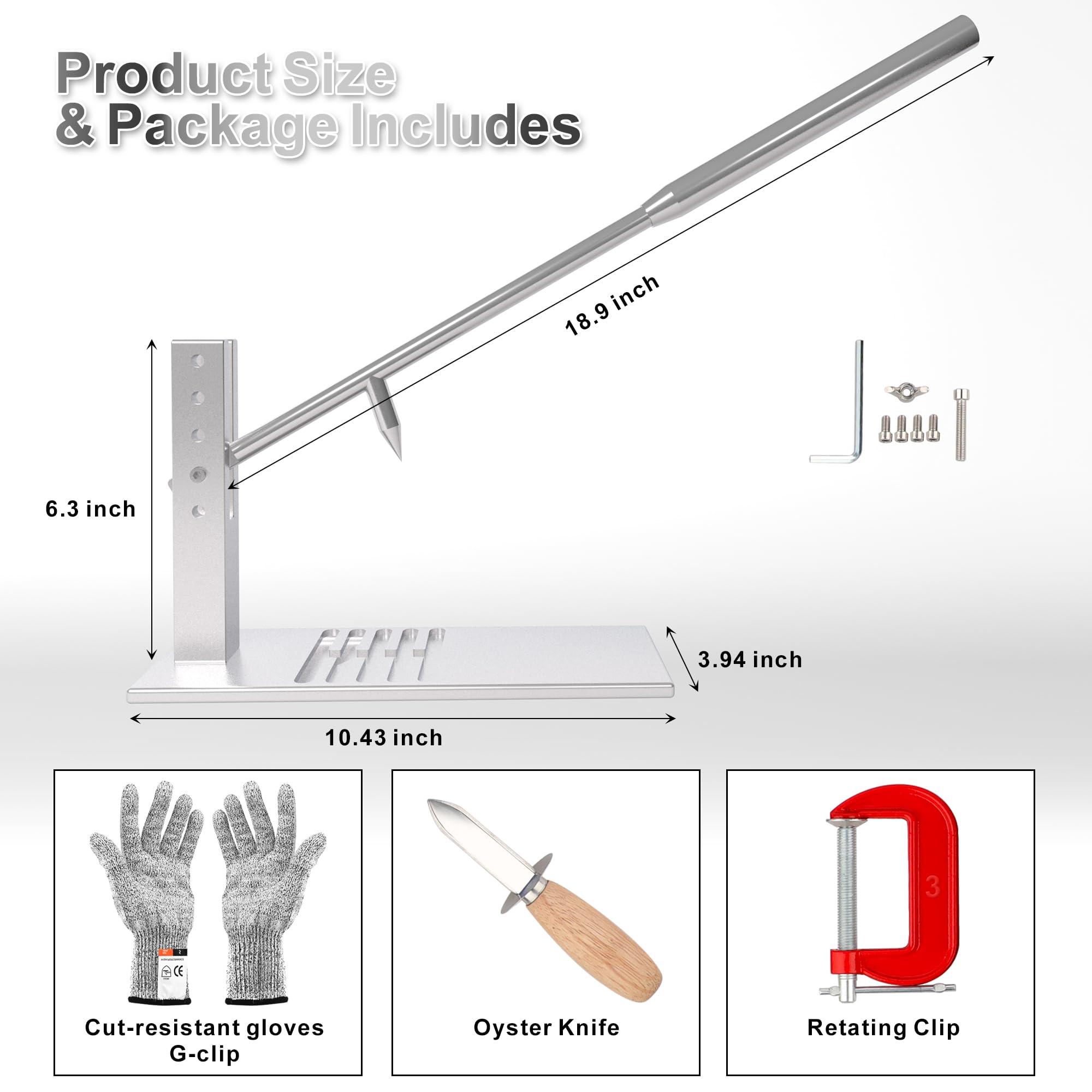 Oyster Shucker Tool Oyster Clam Opener Machine with 5 Adjustable Height, Stainless Steel Shucker Machine Tool Set Including Knife, Glove & G-Clip for Hotel Buffet and Home
