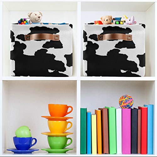 AUUXVA Rectangle Storage Basket Animal Cow Print Collapsible Storage Bin Laundry Hamper Toy Organizer for Bedroom Shelf Nursery Home Closet & Office