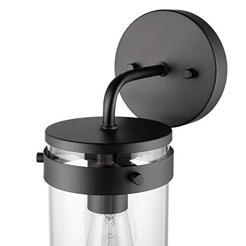 Globe Electric Brookdale 1-Light Outdoor Indoor Wall Sconce, Matte Black, Clear Glass Shade