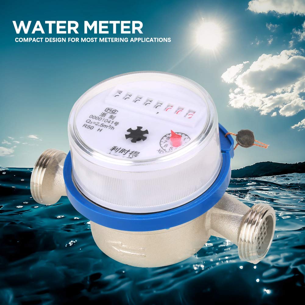 143 15mm 12 inch Adjustable Rotary Water Meter 360 Degree Freely Water Flow Meter Gallon Counter for Garden Hose Single Water Flow Dry Table Measuring Tools with Filter, defult