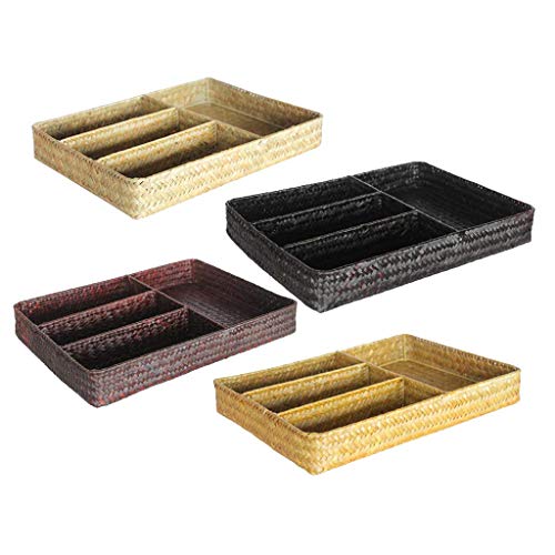 Backbayia Seagrass Pen Holder Office Supplies Stationery Storage Box Desk Organizer (Wood Color)