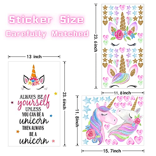 3 Sheets Unicorn Wall Decals Removable Unicorn Wall Stickers,Bring 100 Pcs Stars Noctilucent Stickers.Murals Decals for Wall Decorate Kids Bedroom Room Decoration