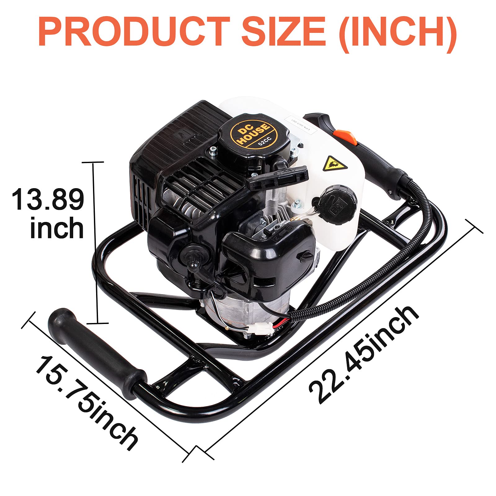 DC HOUSE 52CC 1800W Gas Powered Earth Auger Post Hole Digger, with 2 Drill Bits 6" 10" and 3 Extension Rods 8" 12" 20", Mixing Ratio 30:1, for Farmland Garden and Planting, EPA Certified