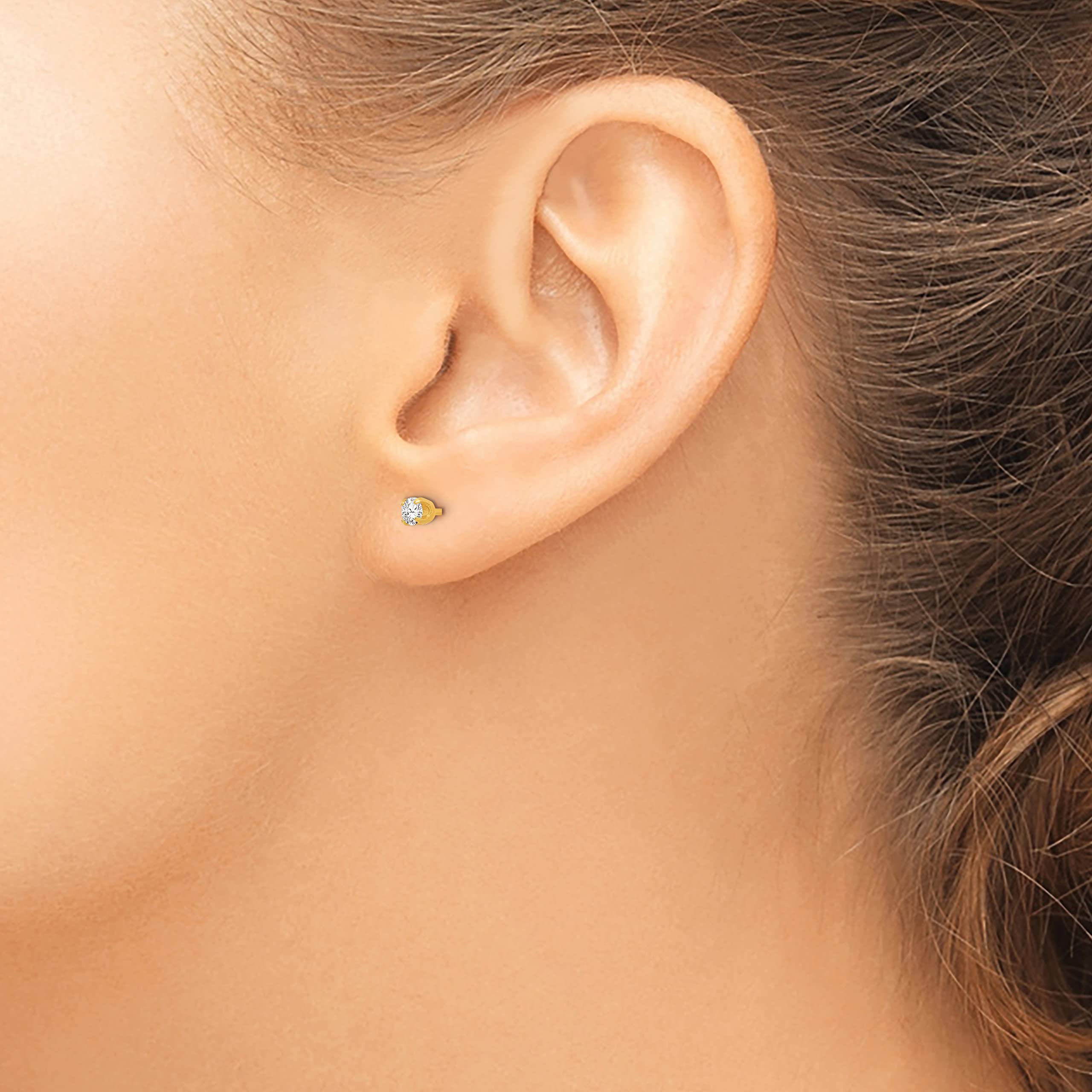14K Yellow Gold 3mm Rhinestone Crystals Stud Earrings Ear Piercing Studs April Birthstone Jewelry