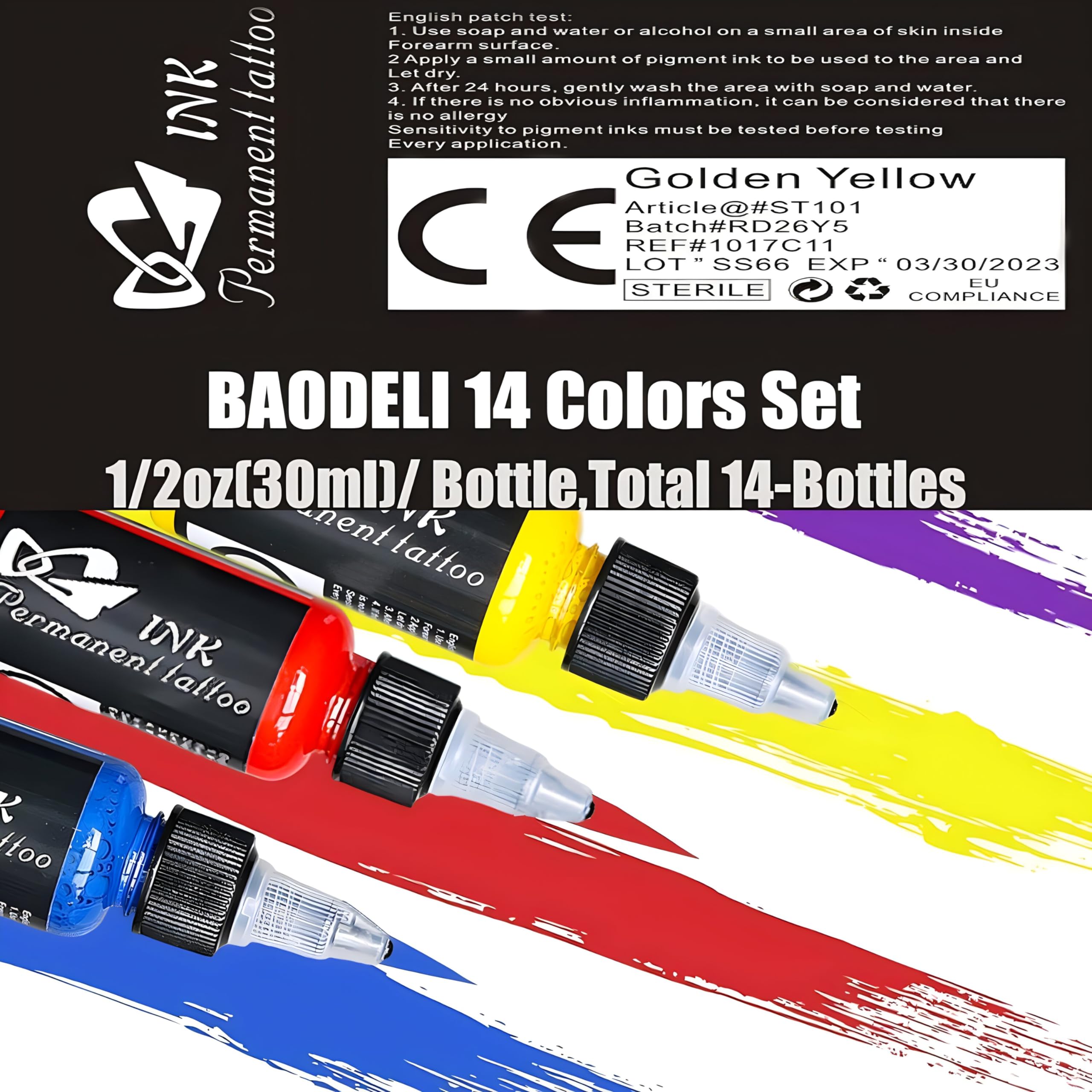 14Pcs Tattoo Ink 14 Colors Set 1 oz 30ml/Bottle Tattoo Inks Pigment Kit for 3D Makeup Beauty Skin Body Art