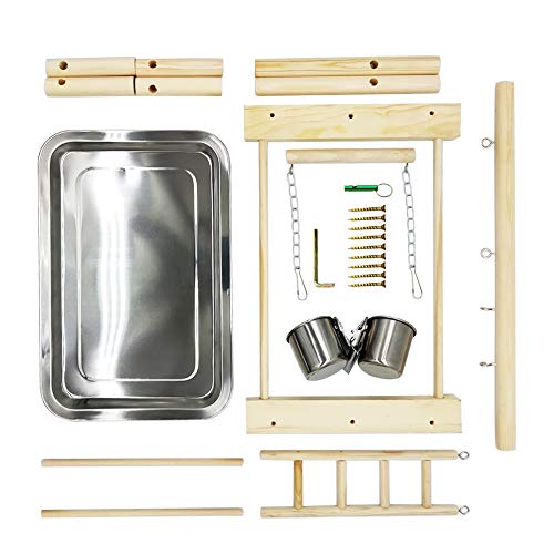 Bird Perch Parrot playstand Wood Perch Gym Cockatiel Swing Ladder with Feeder Cups Toys 14.1in×9.8in×9in
