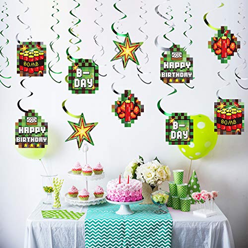 39 Pixel Birthday Party Decoration Pixelating Party Swirls for Pixelated Party Ceiling Decorations, Video Game Party Decor Mining Hanging Swirl Pixelated Foil Spirals Dangling Swirls Photo Props