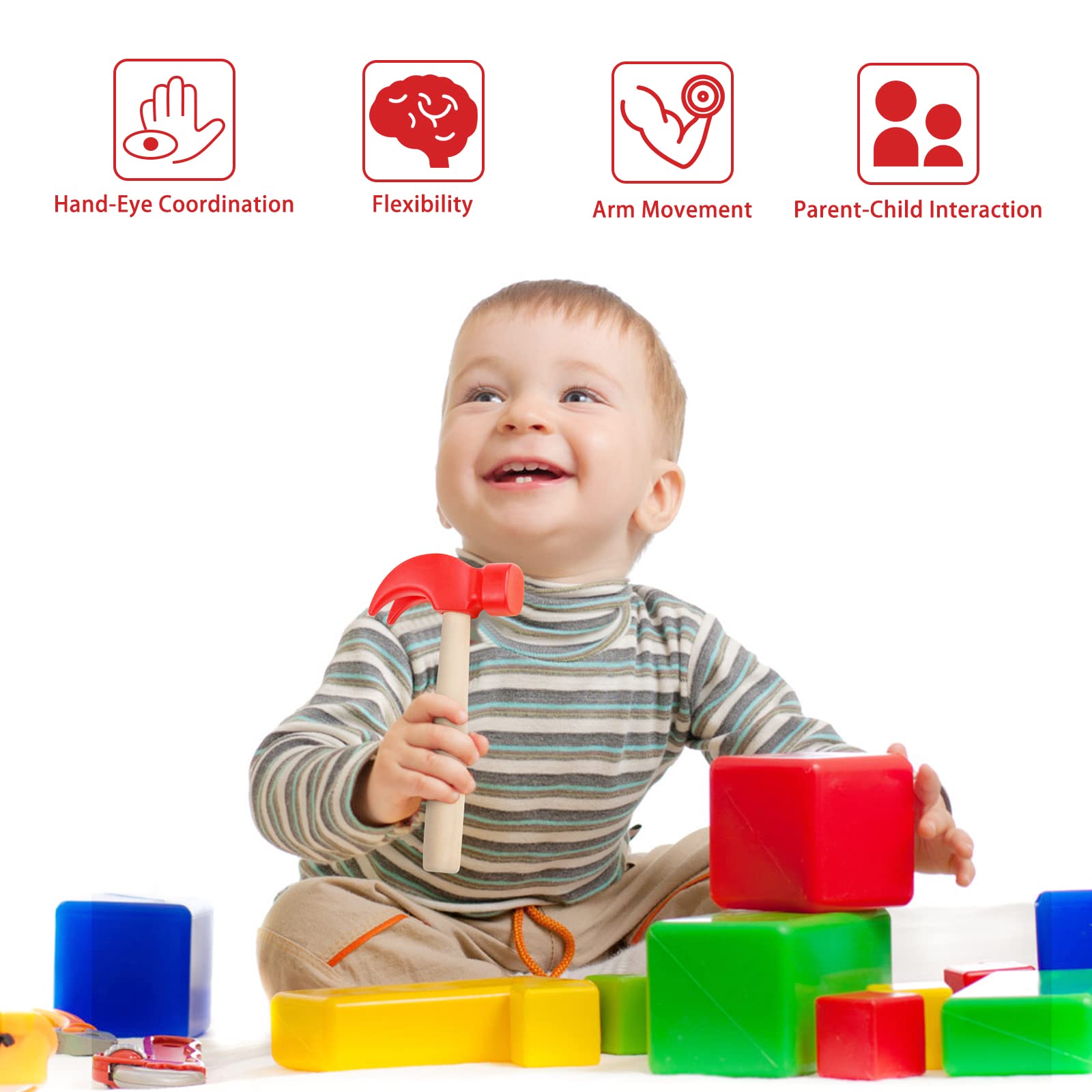 2 Pack Wooden Hammer Toys Simulation Hammers Maintenance Tools Educational Toys for Kids Birthday Party Games Supplies