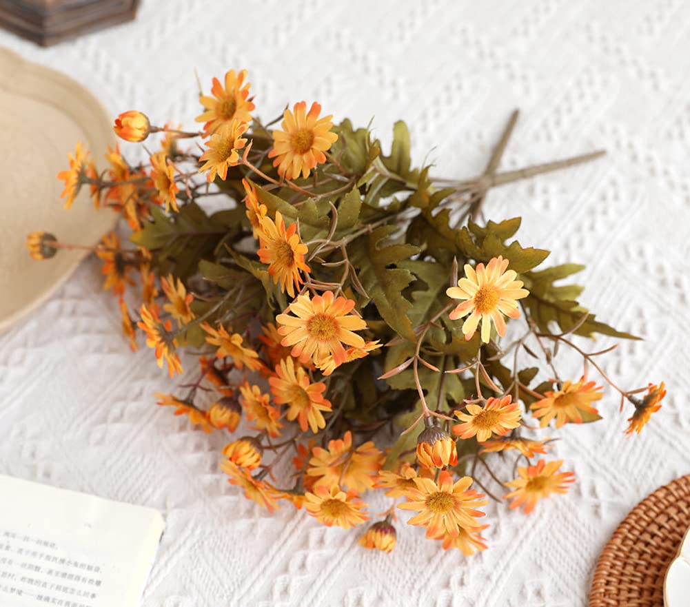 2 Pcs Artificial Flowers, Artificial Daisy Flowers Bulk 14 Inches Long Artificial Silk Flowers Bouquet Realistic Fake Flowers for Wedding Bouquets Home Party Office Grave Christmas Decor(Orange)