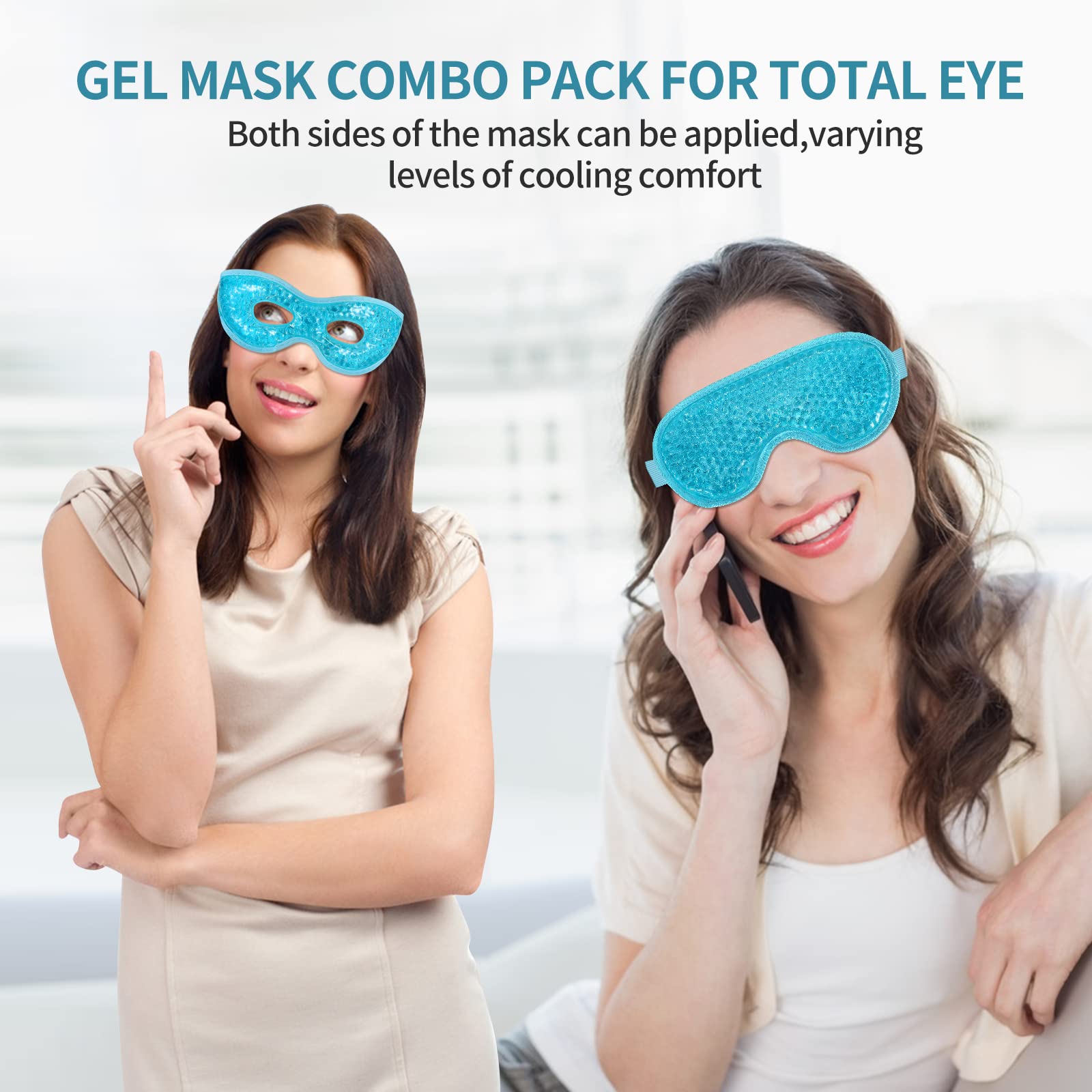 2PCS Gel Eye Mask, Reusable Hot Cold Therapy Eye Mask for Puffiness /Dark Circles/Eye Bags /Dry Eyes/Headaches/Migraines/Stress Relief, Cooling and Compress Eye Mask (Blue)