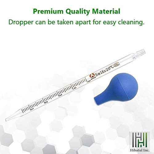 2 Pack 5ml 10ml Glass Graduated Dropper Pipettes Lab Dropper Liquid Essential Oil Transfer with Blue Rubber Cap and Scale