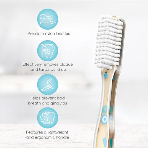 SMYL Toothbrush, Toothbrushes for Adults with Nylon Bristles, Oral Care and Plaque Removal, Day at The Beach Design, Pack of 4