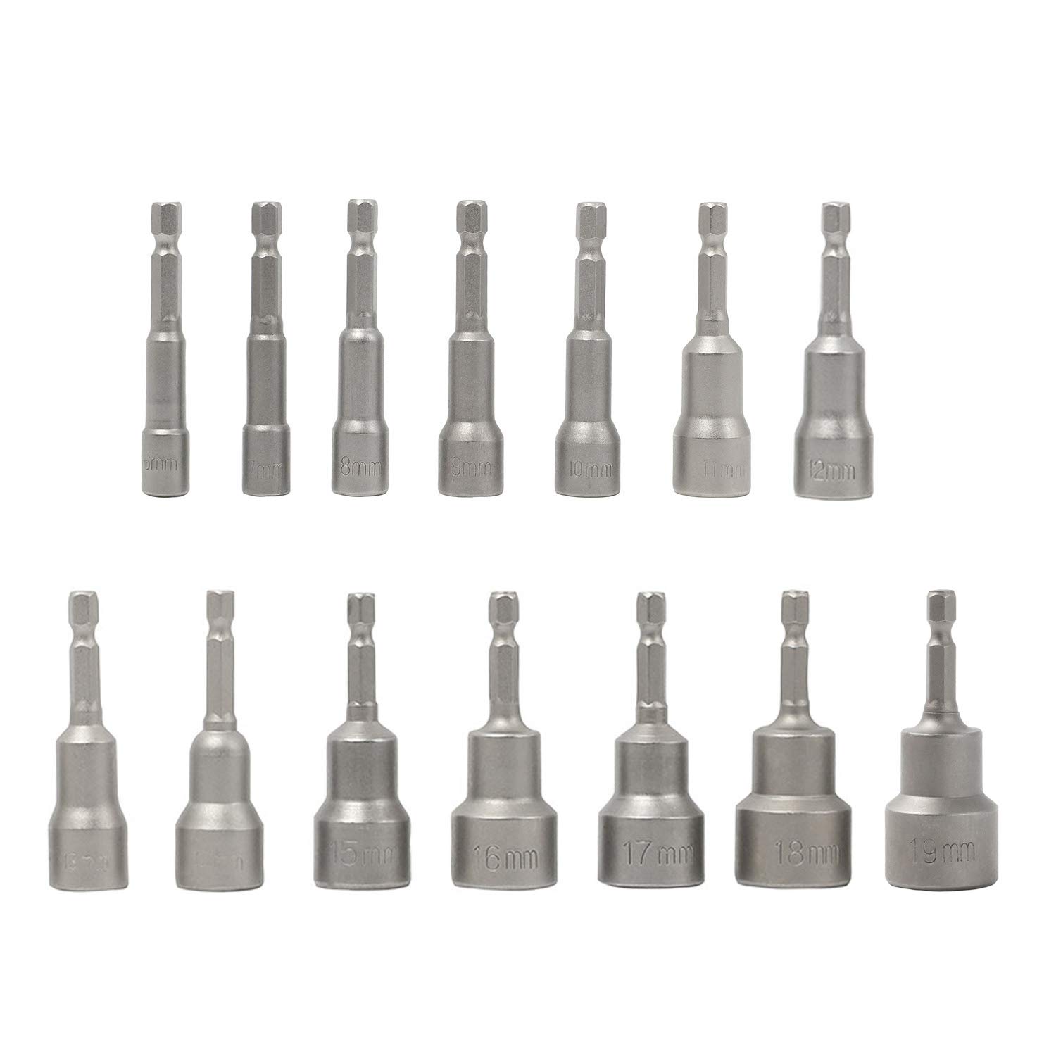 14pcs 6-19mm Quick-Change Magnetic Nut Driver Drill Bit Sets 1/4 inch Hex Shank Metric Socket Wrench Screw Power Tool