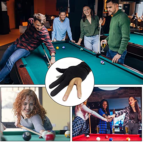 12Pieces Billiard Gloves Breathable 3-Finger Cue Pool Glove Elastic Nylon Universal Sport Gloves for Women and Men Left & Right Hand Billiard Accessories(Black)
