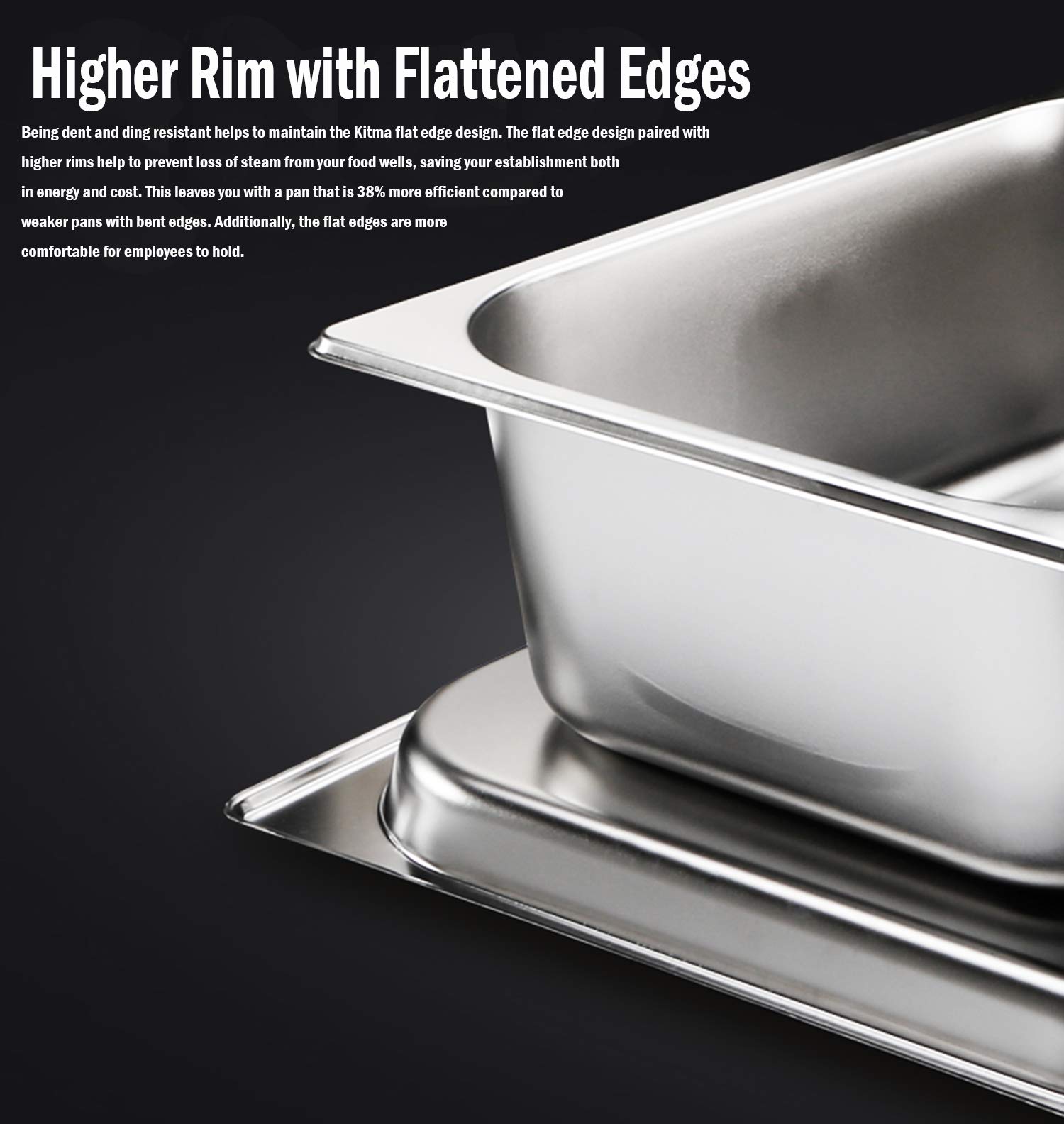 4" Deep Steam Table Pan Full Size, Kitma 14 Quart Stainless Steel Anti-Jam Standard Weight Hotel GN Food Pans - NSF (20.87"L x 12.8"W) - 6 Pack
