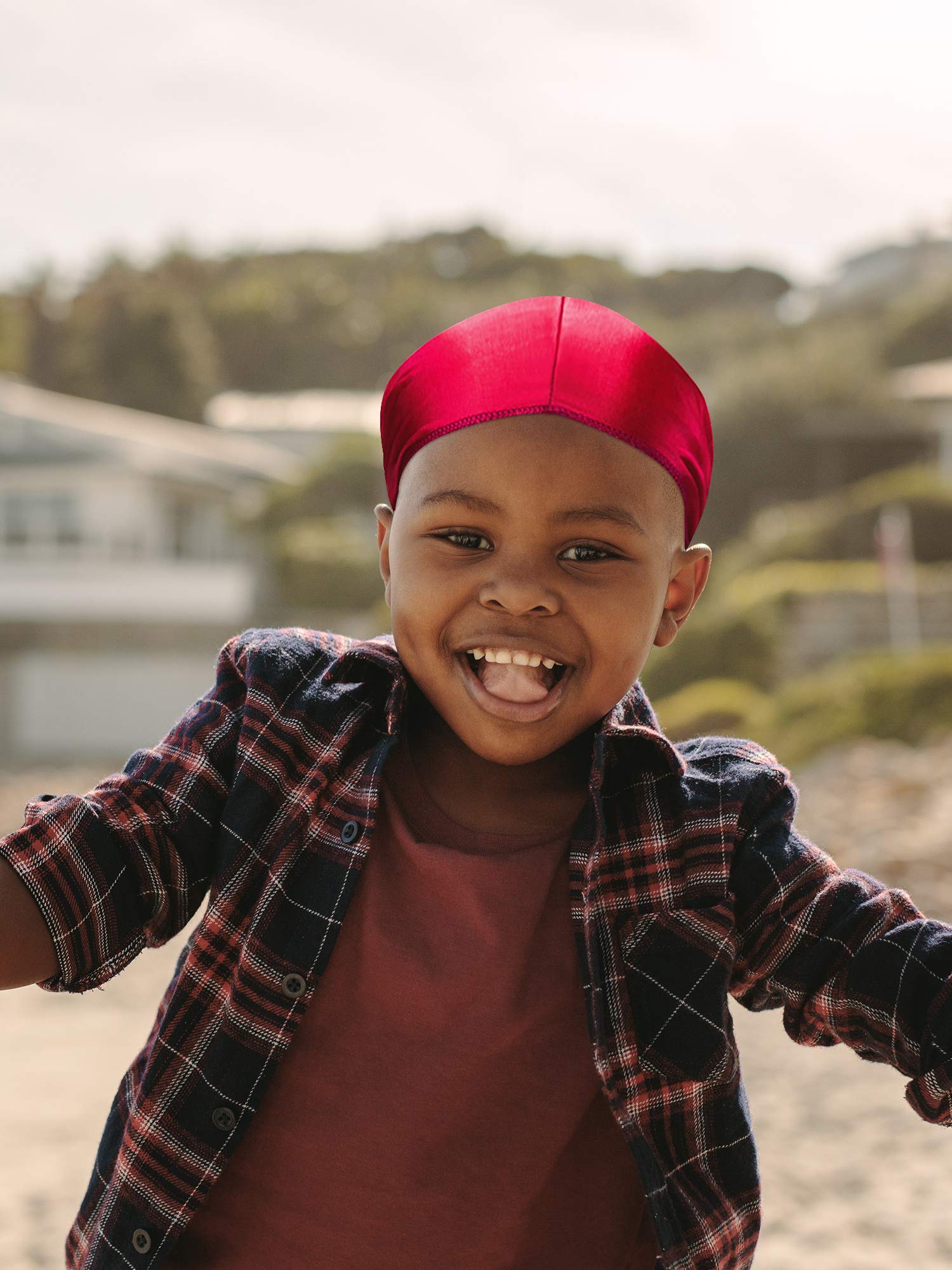 8 Pieces Satin Baby Durags Kids Satin Durag Caps Headwraps with Long Tail and Wide Straps for 360 Waves (Dark Color)