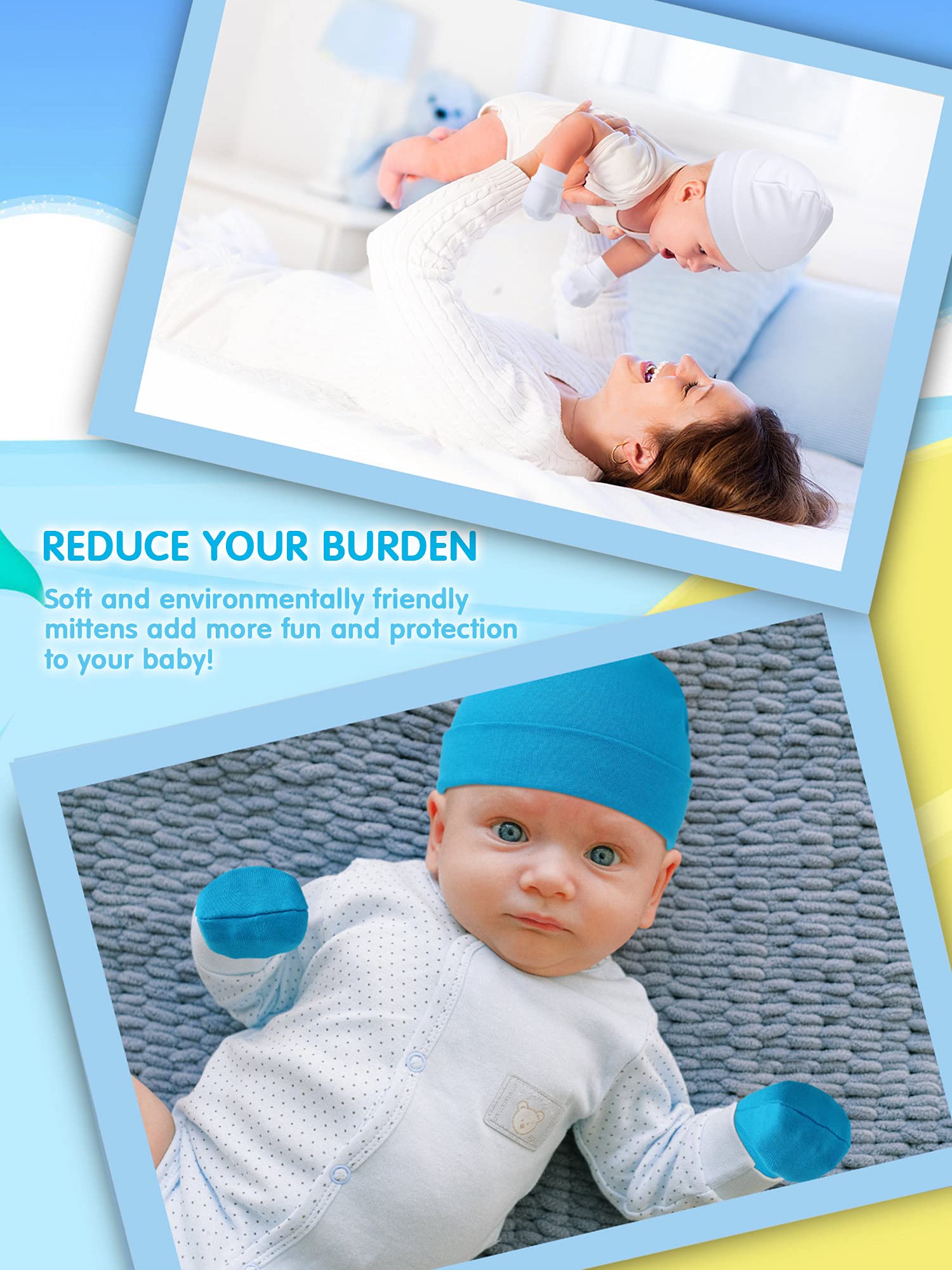 Newborn Hats and Mittens Set Unisex Baby Beanie Hats Gloves (8 Colors,16 Pieces)