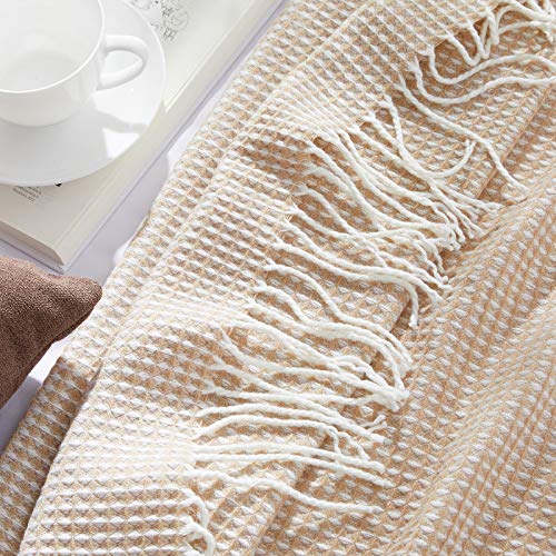 BOURINA 100% Acrylic Waffle Thermal Blanket for  Home Decoration Soft Lightweight Blanket  Breathable and Moisture Absorption for All Season for Couch/Bed,50 x 60'' Beige