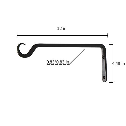 4 Pack Premium Forged Wall Hook, Sturdy Hanging Plant Bracket, Elegant Hook for Bird Feeders, Planters, Lanterns, Wind Chimes Indoor Outdoor, Upgrade Black, 12 Inch.