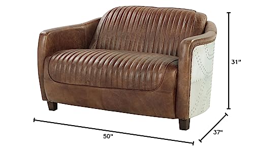 ACME FURNITURE Brancaster Retro Brown Top Grain Leather and Aluminum Loveseat