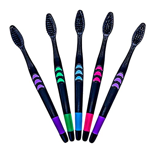 96 Bulk Toothbrushes Manual Travel Toothbrush Set for Adults or Kids, Multi-Color, Medium Soft, Oral Tooth Brush. Travel Toiletries Black Bristle