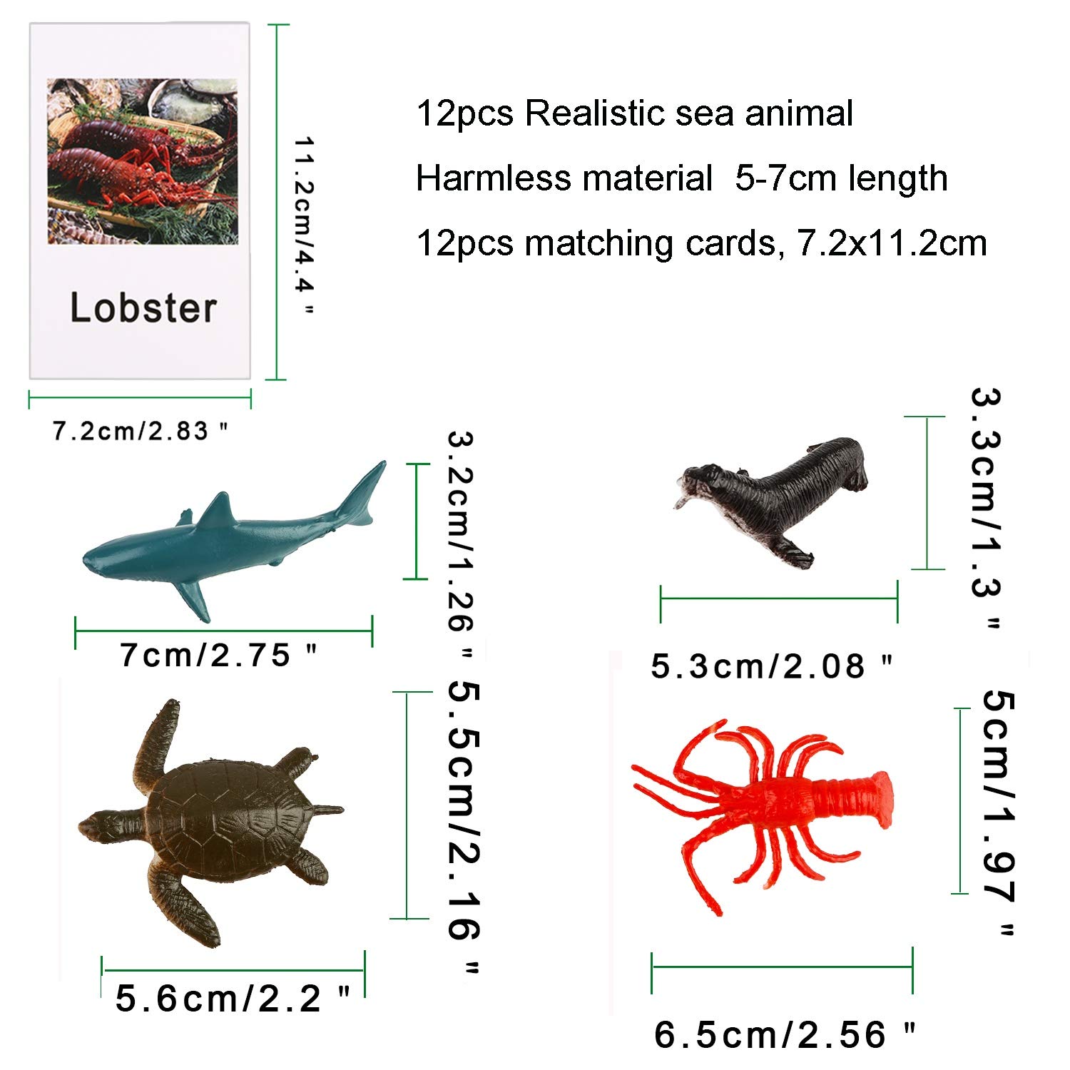 12 pcs Ocean Sea Animal Figures with 12pcs Matching Cards - OOTSR Ocean Creatures with Flash Cards for Education, Insect Themed Party, Playtime and Treasure Hunt