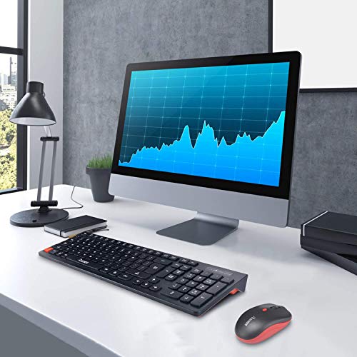 Wireless Keyboard and Mouse Combo ,DPI 1600, 2.4GHz Wireless Connection, Long Battery Life, Computer Keyboard and Mouse for PC, Desktop.Laptop, RECCAZR WC500 Design for Office and Home (Black)
