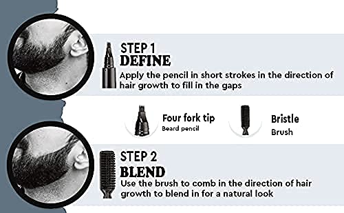 Gordon Andres Water Proof Beard Pencil for Men, Long Lasting Coverage & Natural Finish - Beard, Moustache & Eyebrows - Micro-Fork Tip for Seamless Application - Includes Brush for Blending (Black)