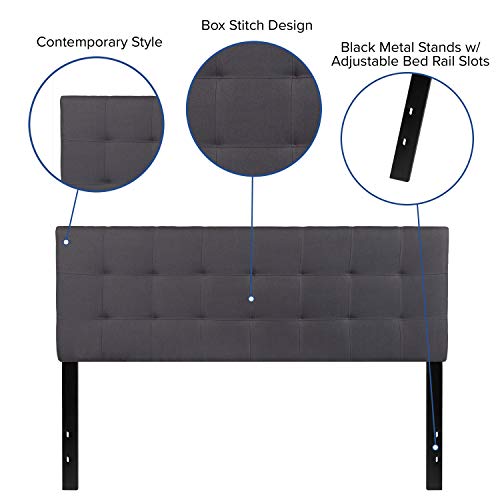BizChair Quilted Tufted Queen Size Headboard in Dark Gray Fabric