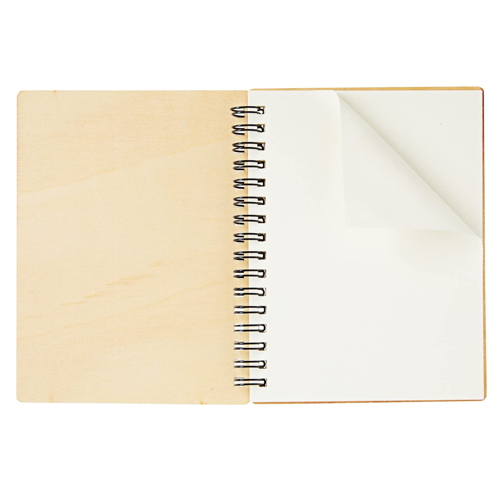 4 Pack Wooden Cover Notebook, Spiral Bound Unruled Plain DIY Craft Journal for Students, Sketches, Writing, Arts and Crafts, Note Taking, 20 Sheets Each (4.5 x 5.8 Inches)