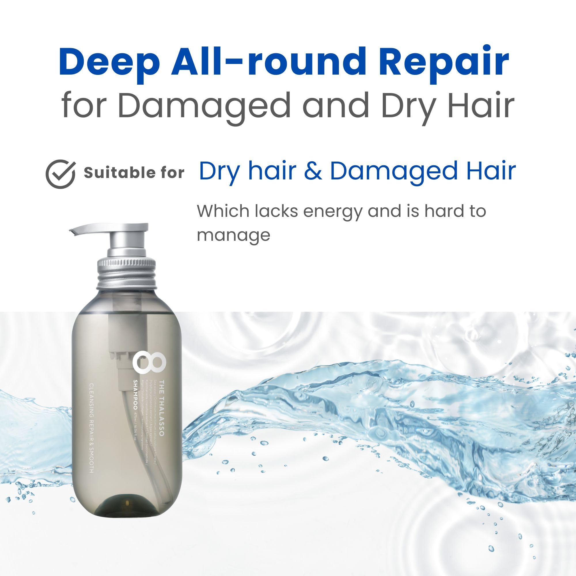 8 THE THALASSO Smooth Series: Normal to Oily Shampoo, Unique Thalasso Stem Cells with Deep Sea Water & Marine Collagen, Chemical-Free, Moisturizing & Smoothing, 475mL /16.06 fl oz
