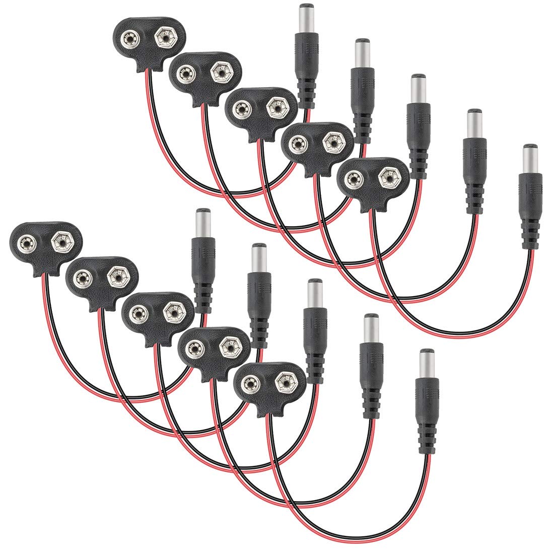 9v Battery Clip with DC 5.5mm x2.1mm Plug, 10 PCS 9v Battery Adapter for Arduino T Type