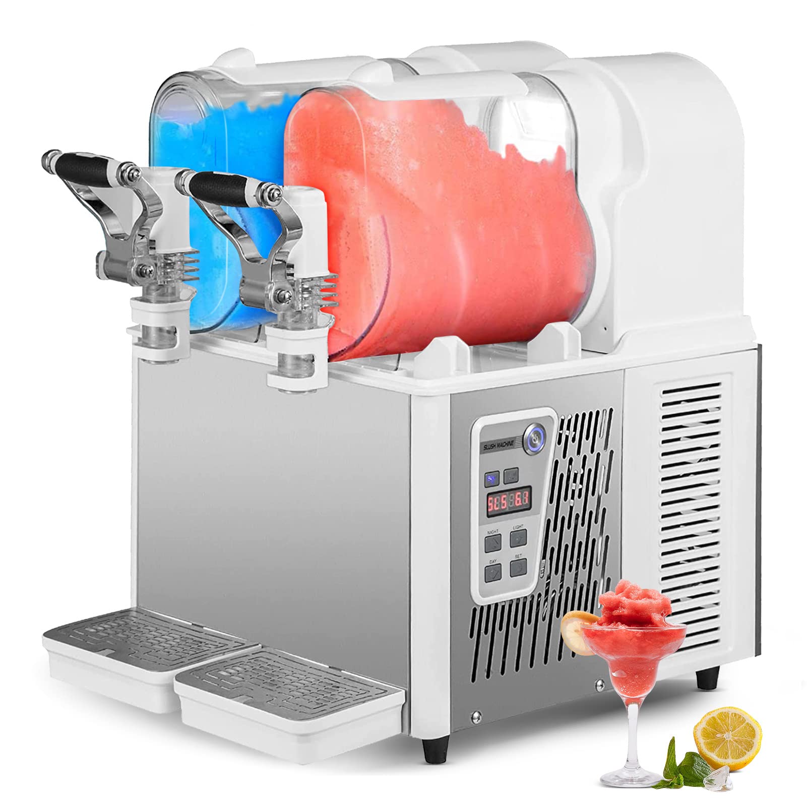 110V 340W Commercial Margarita Machine 2 Tank 6L, Efficient Cooling Commercial Slushy Machine Stainless Stee Frozen Drink Slush Machine for Home Cocktail Ice Coffee