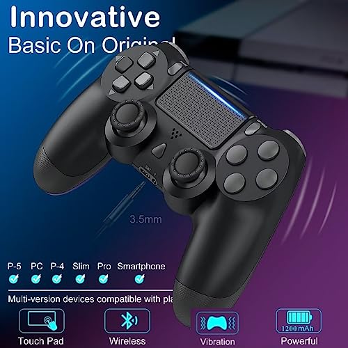 2 Pack Wireless Controller Compatible with PS4 Controllers, Control/Remotes Works with Playstation 4 Controller, Joystick/Gamepad/Mando with Motors/Speaker/Charging Cable, Black and Skull Black